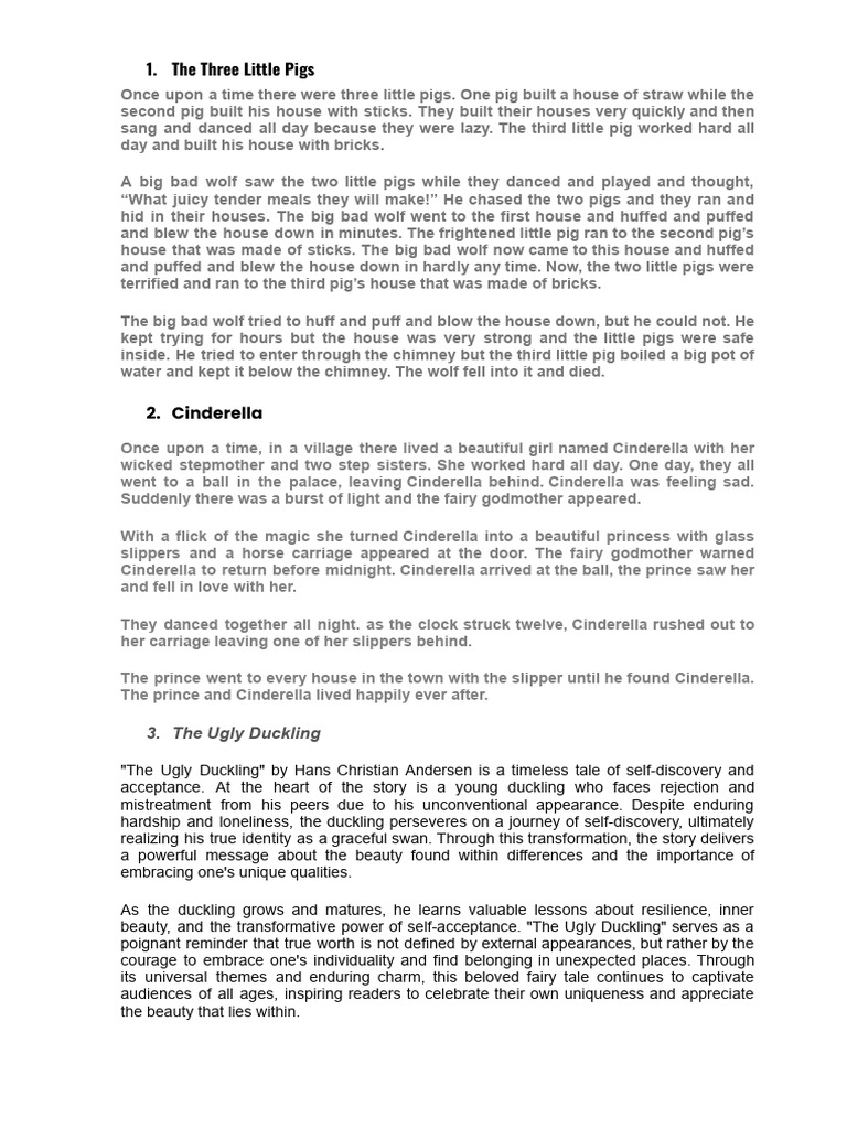 Classic Fairy Tales Summary | PDF | Pinocchio | Cinderella