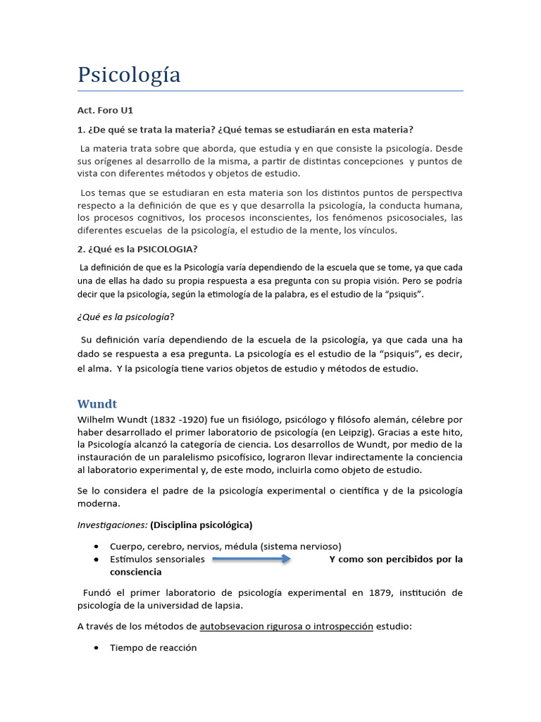 Psicología U1 Ubaxxi | PDF | Sicología | Experiencia