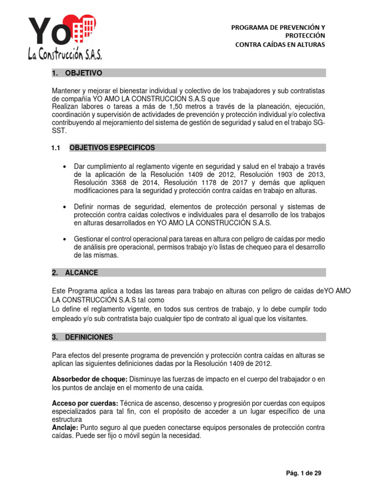 -PROGRAMA-DE-PREVENCION-Y-PROTECION-CONTRA-CAIDAS- YO AMO | PDF ...