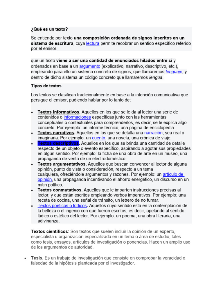 Definición y tipos de texto escrito | PDF | Comunicación | Ensayos