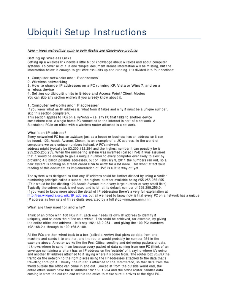 Broadcast Warehouse Ubiquiti Setup instructions | PDF | Ip Address ...