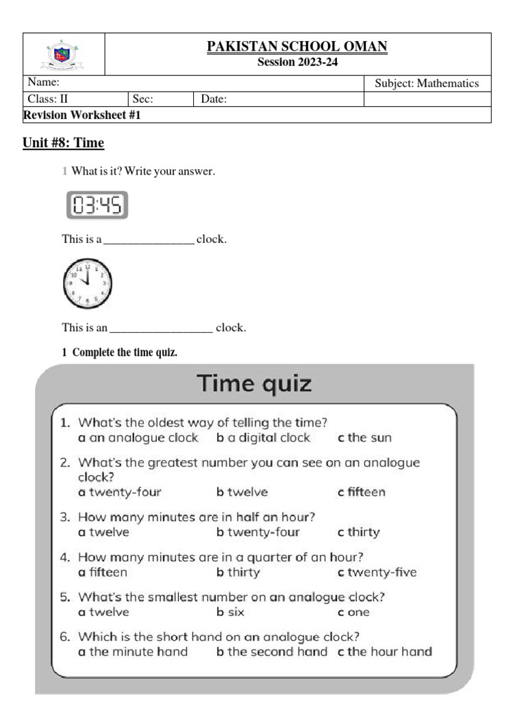 Revision Worksheet S Math Grade 2 Final Term 2024 Pdf Symmetry