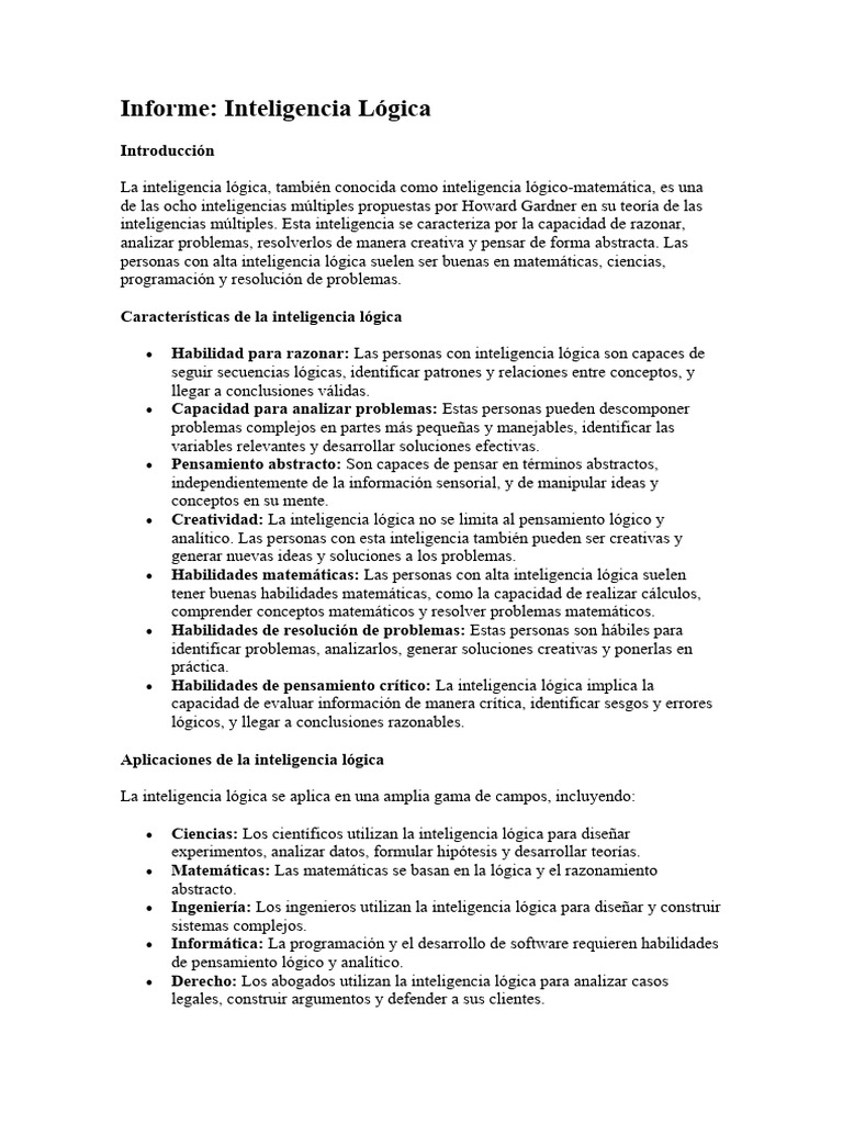 Informe Sobre Inteligencia Logica | PDF | Inteligencia | Pensamiento