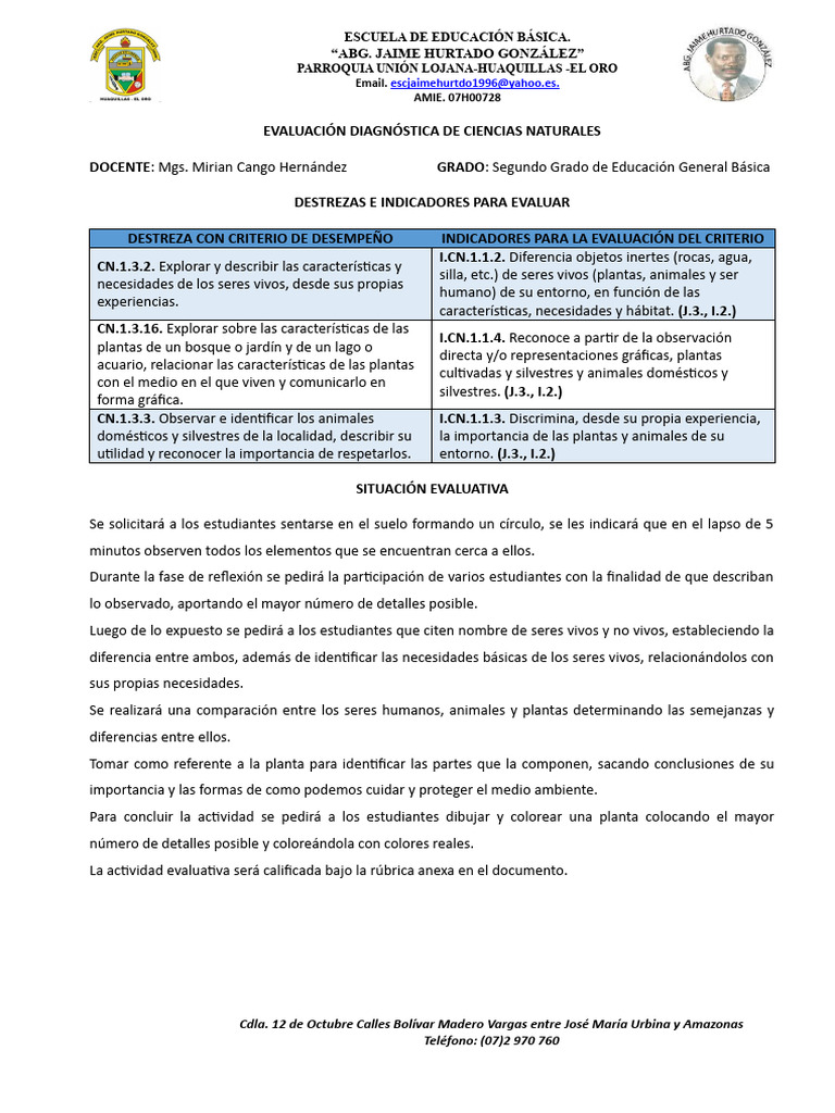 2do Evaluación Diagnóstica CCNN 2023 | PDF | Ciencias de la Tierra | Naturaleza