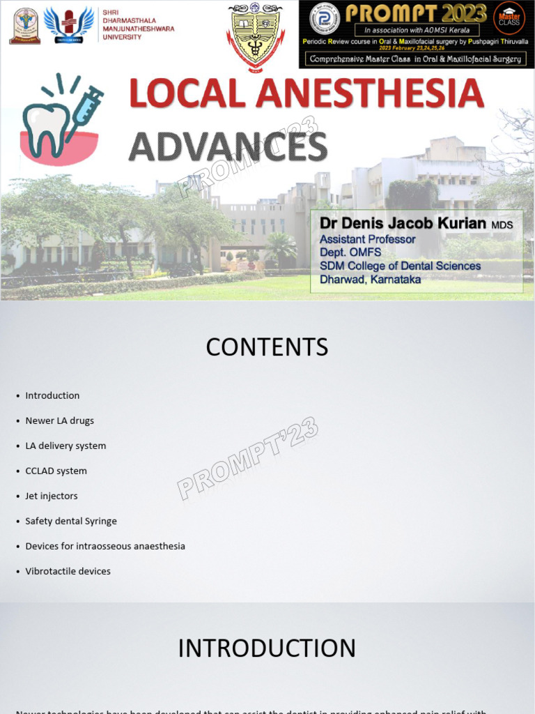 Local Anesthesia Advances | PDF | Anesthesia | Injection (Medicine)