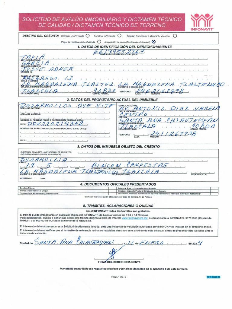 Solicitud de Avalúo Lote 5 Xantitla | PDF