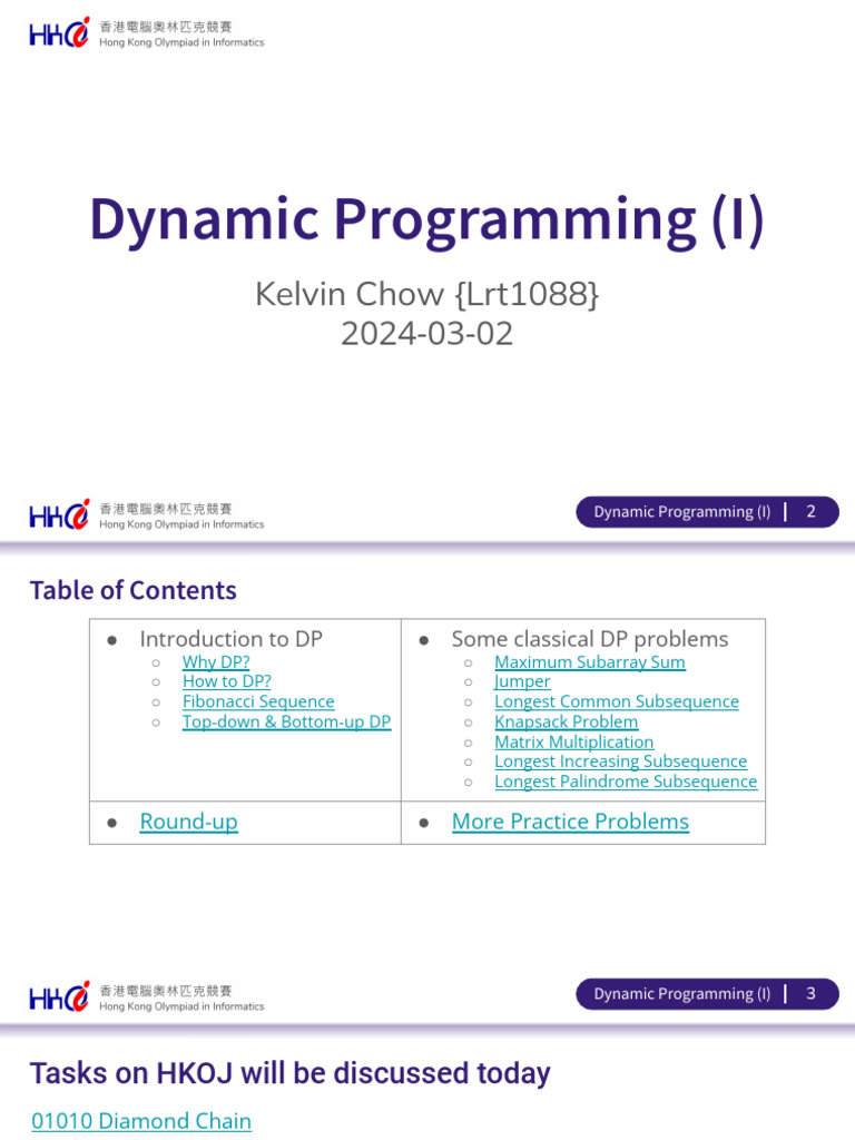 Dynamic Programming (I) : Kelvin Chow (Lrt1088) 2024-03-02 | PDF | Dynamic Programming | Matrix ...