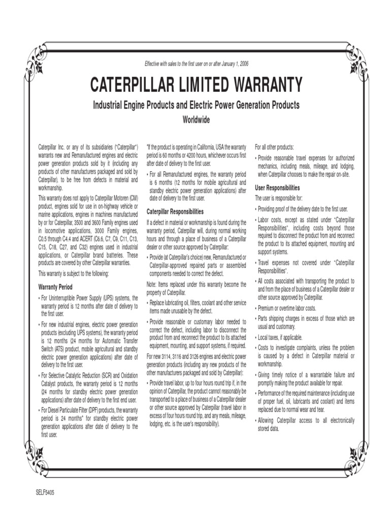 Caterpillar Warranty for Engines & Power Products | PDF | Legal ...