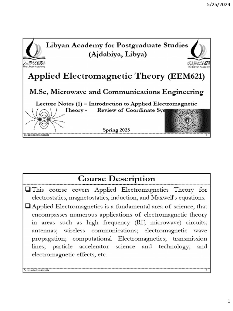 Applied Electromagnetic Theory Notes | PDF | Electromagnetic Field ...