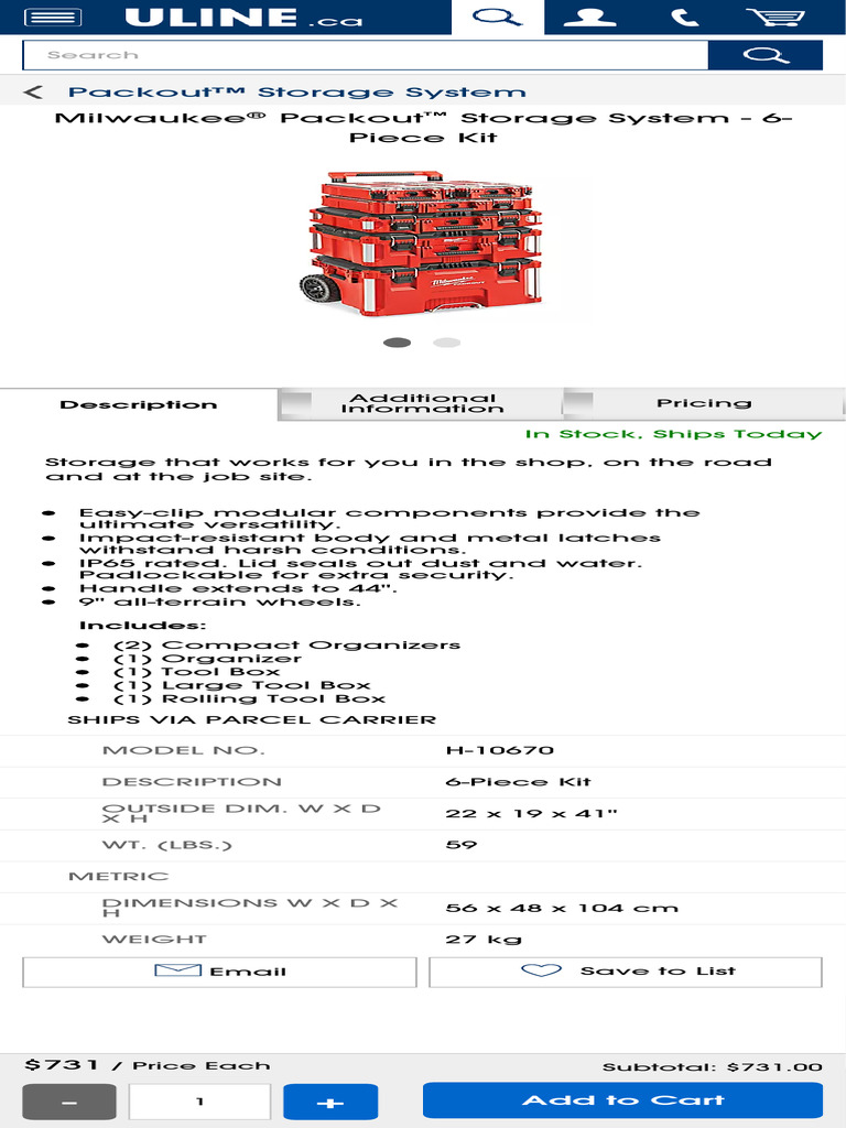 Milwaukee® Packout™ Storage System - 6-Piece Kit H-10670 - Uline | PDF ...