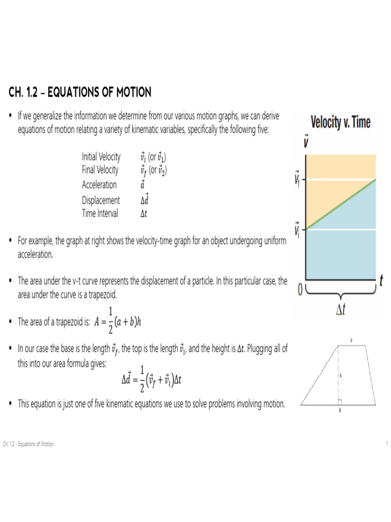 SPH4U - 2021W - Ch. 1.2 - Equations of Motion | Download Free PDF | Equations Of Motion | Kinematics