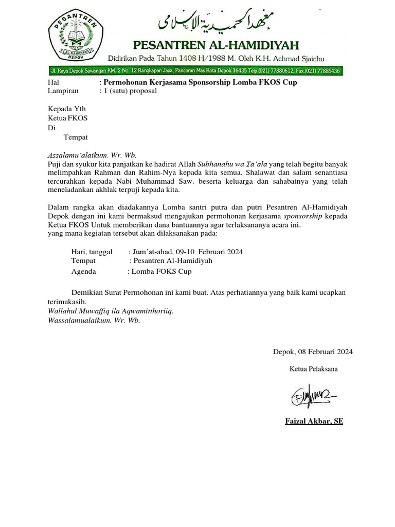 Surat PermohonanSponsorship FOKS | PDF