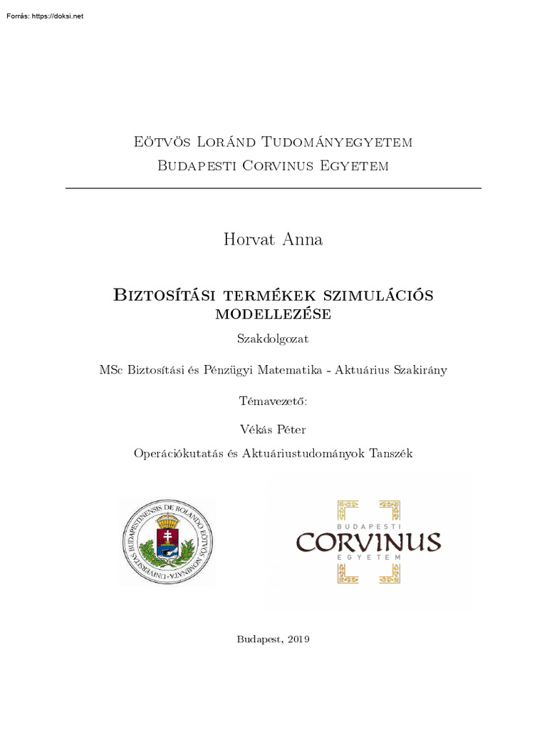 Horvát Anna - Biztosítási Termékek Szimulációs Modellezése | PDF