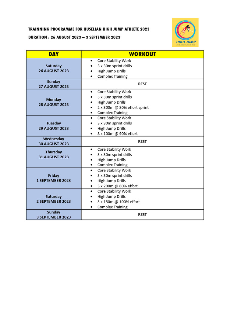 Trainning Programme For Huselian High Jump 2023 | PDF | Foot | Physical ...