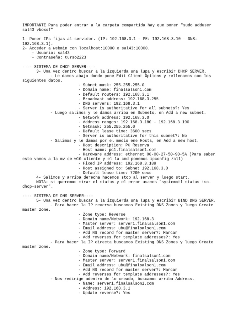 Instrucciones Linux 1 | PDF | Dirección IP | sistema de nombres de dominio