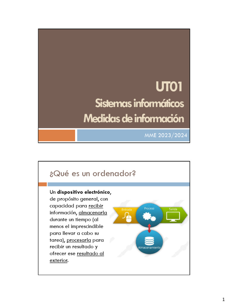 UT01.1 Sistemas Informáticos. Medidas de Información 1 | PDF | Hardware de la computadora ...