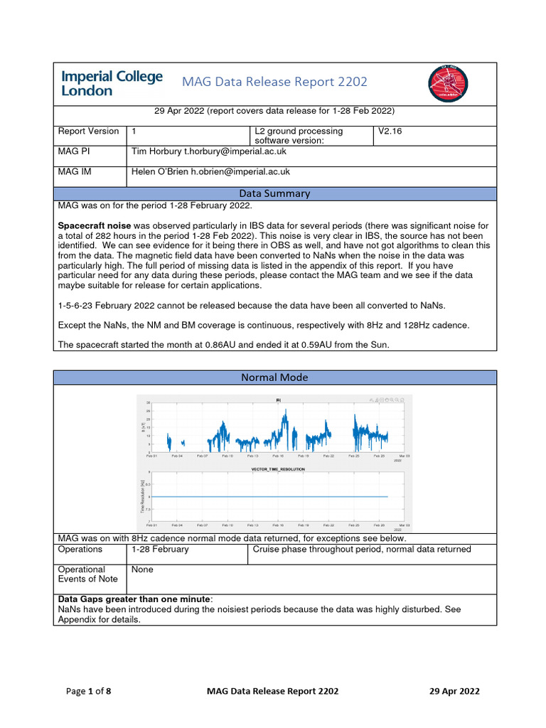 SOL-MAG-DataReleaseReport 2202 v1 29apr22 | PDF | Outer Space | Astronomy