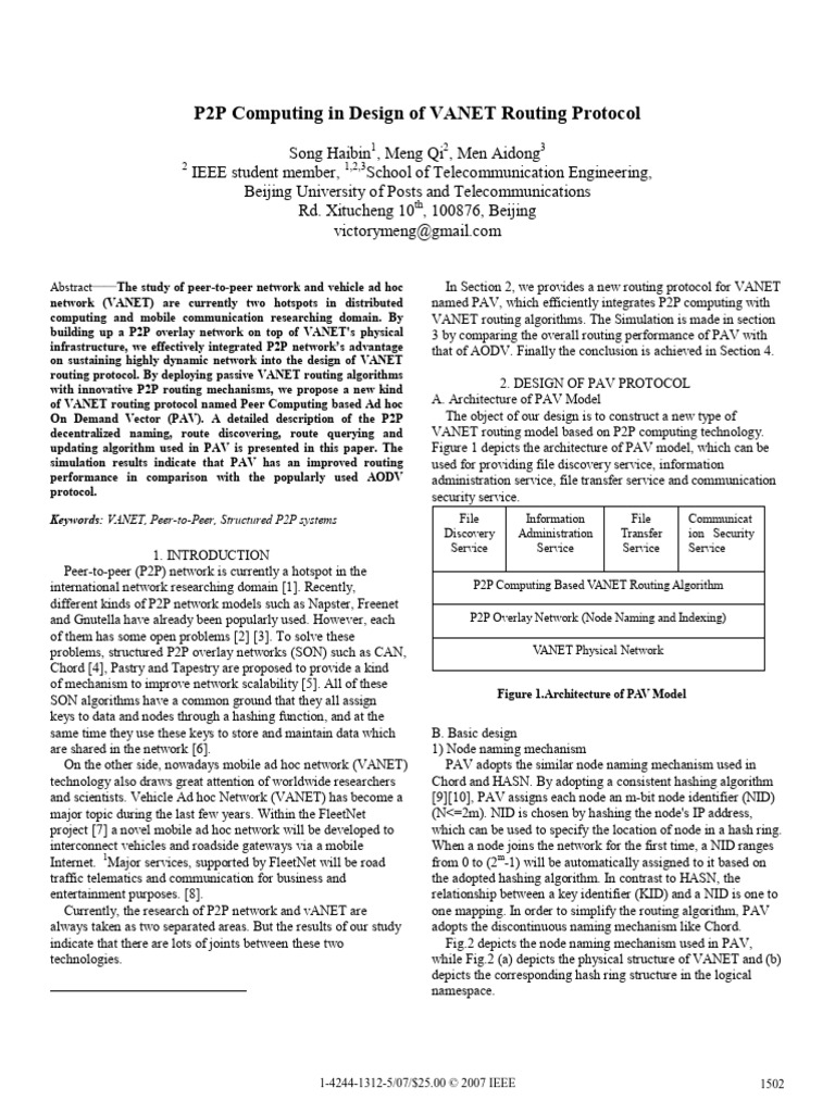P2P-Based VANET Routing Protocol Design | PDF | Peer To Peer | Computer ...