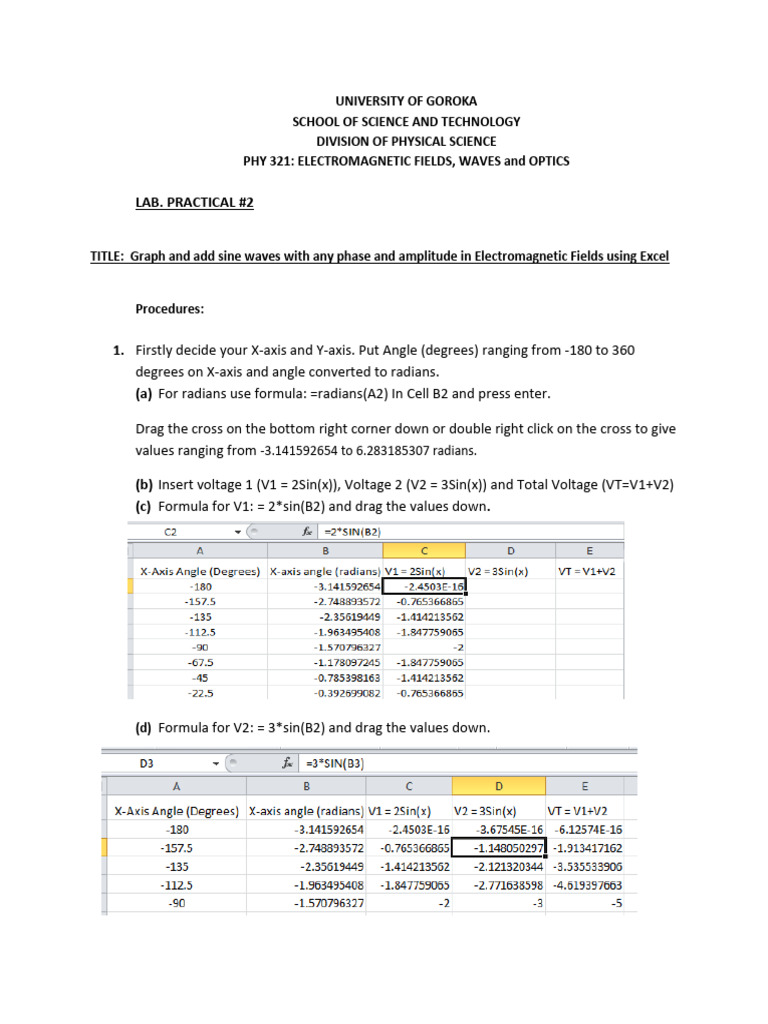 Graphing Sine Waves in Excel Lab | PDF