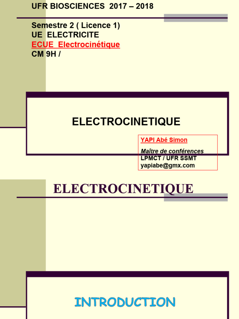 Electrocinétique Présentation | PDF