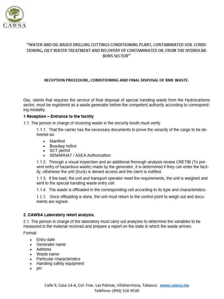 Procedure For Reception, Conditioning and Final Disposal of Special ...