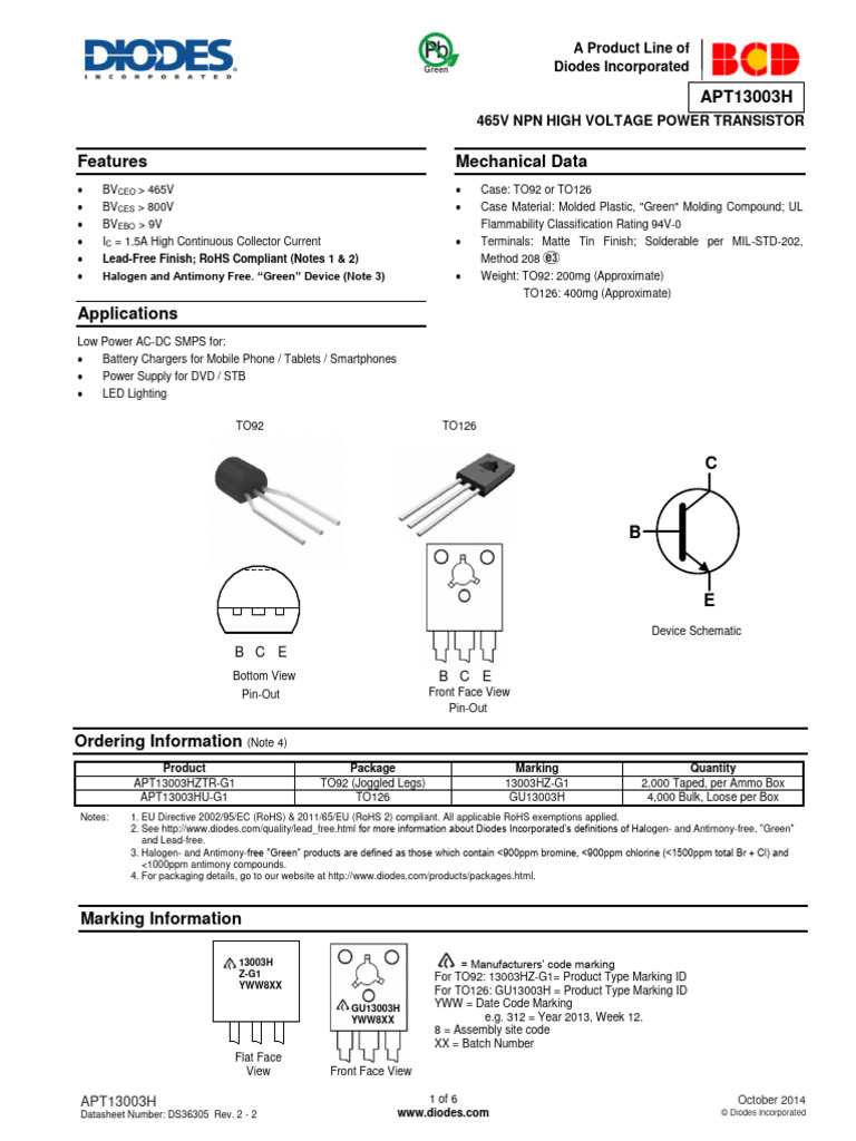 APT13003H Diodes | Download Free PDF | Computer Engineering | Electronic Engineering