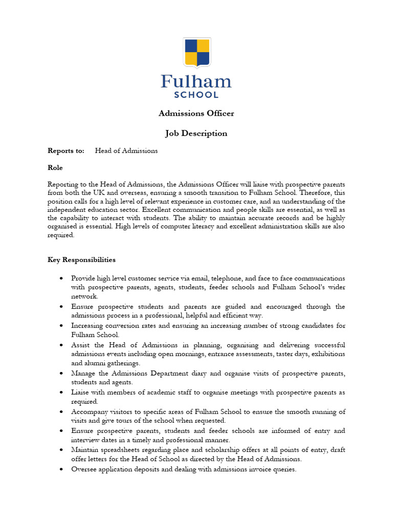 Admissions Officer JD and PS | PDF | Communication