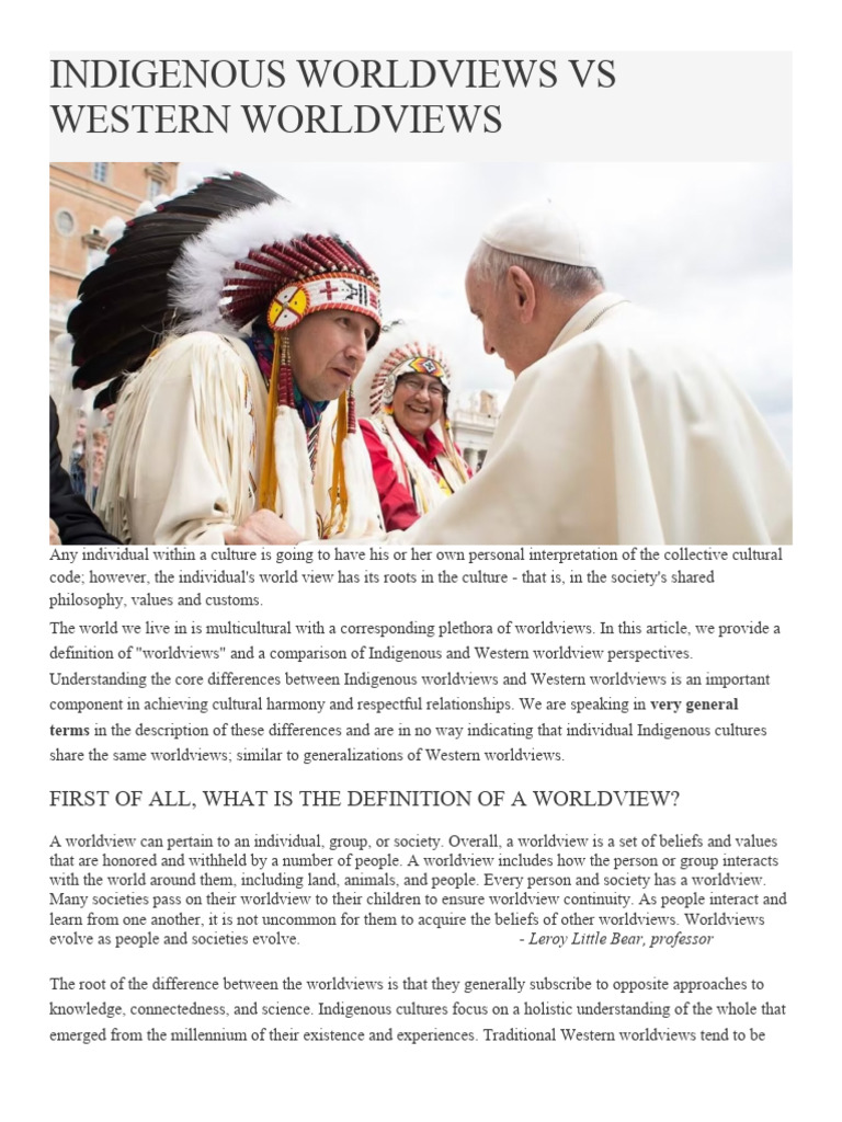 INDIGENOUS WORLDVIEWS VS WESTERN WORLDVIEWS | PDF | Iroquois | Liberal ...