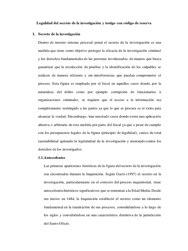 Legalidad Del Secreto de La Investigación y Testigo Con Código de ...