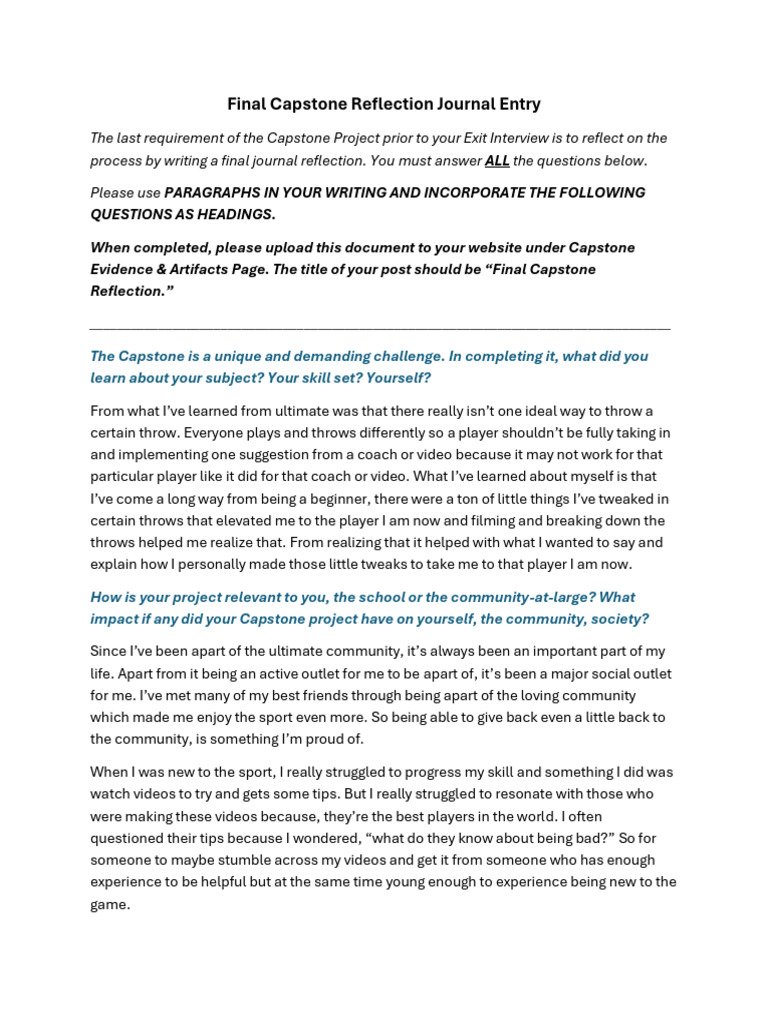 Final Capstone Reflection Insights | PDF | Cognition