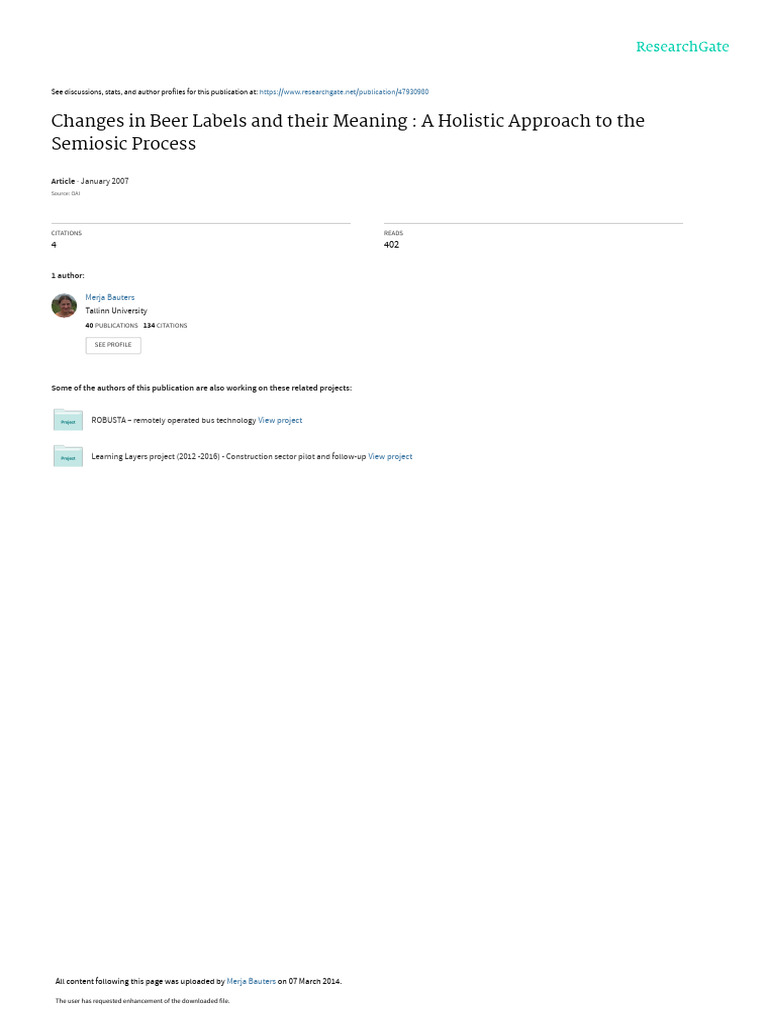 Changes in Beer Labels and Their Meaning A Holisti | PDF | Semiotics | Representation (Arts)