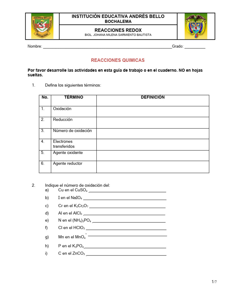 Guia Reacciones Redox | PDF | Pila de combustible | Redox