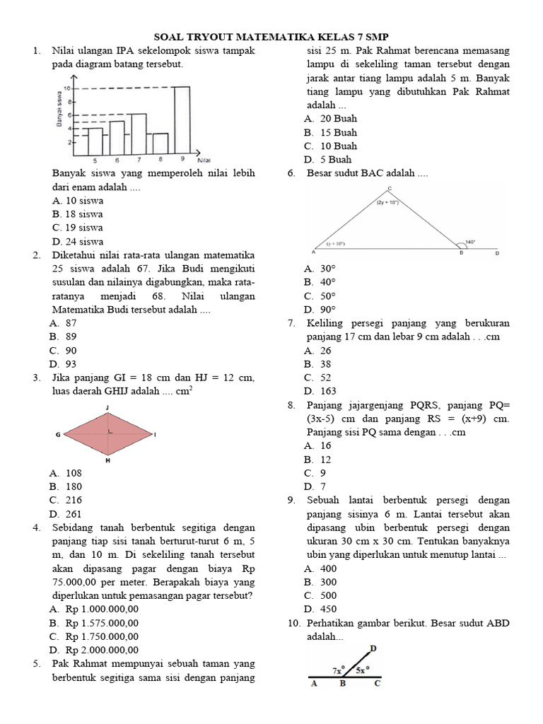 Soal Tryout 4 Matematika Kelas 7 SMP | PDF