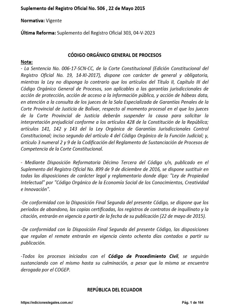 Codigo-Organico-General-De-Procesos-Cogep 2024 Actualizado | PDF | Ley ...