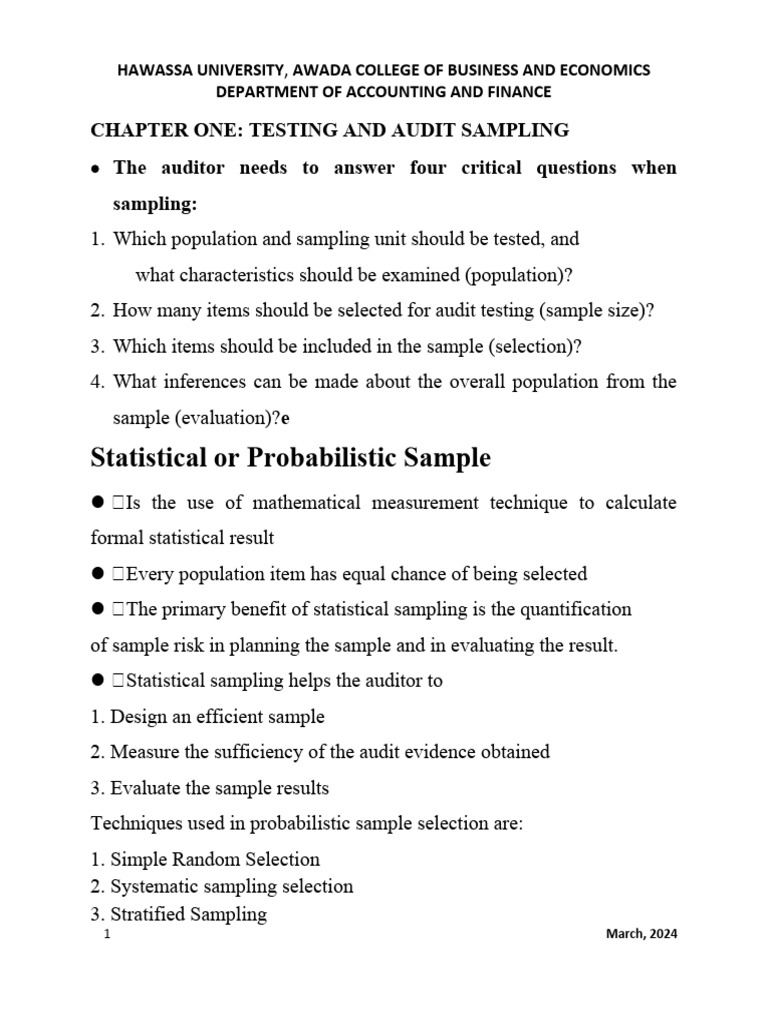 AUDITING PRINCIPLES P II CH One Part | PDF | Sampling (Statistics) | Audit