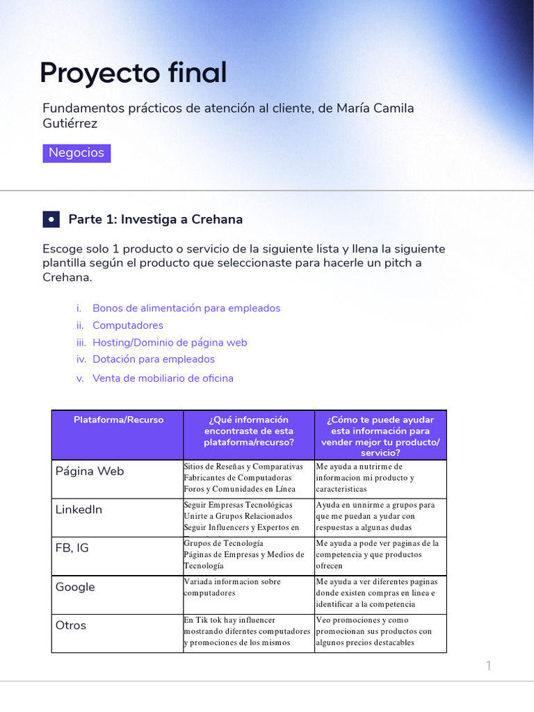 Proyecto Final Fundamentos Practicos de Atencion Al Cliente | Descargar gratis PDF | Las compras ...