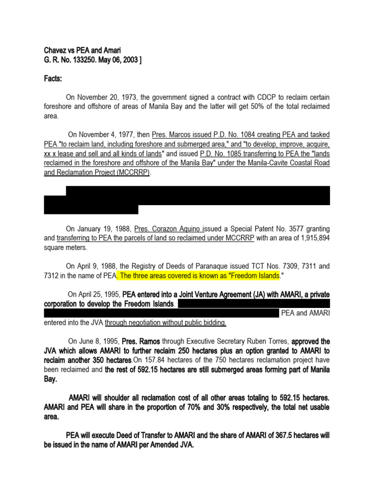 Chavez Vs PEA and Amari (RE) | PDF | Constitution | Civil Law (Common Law)