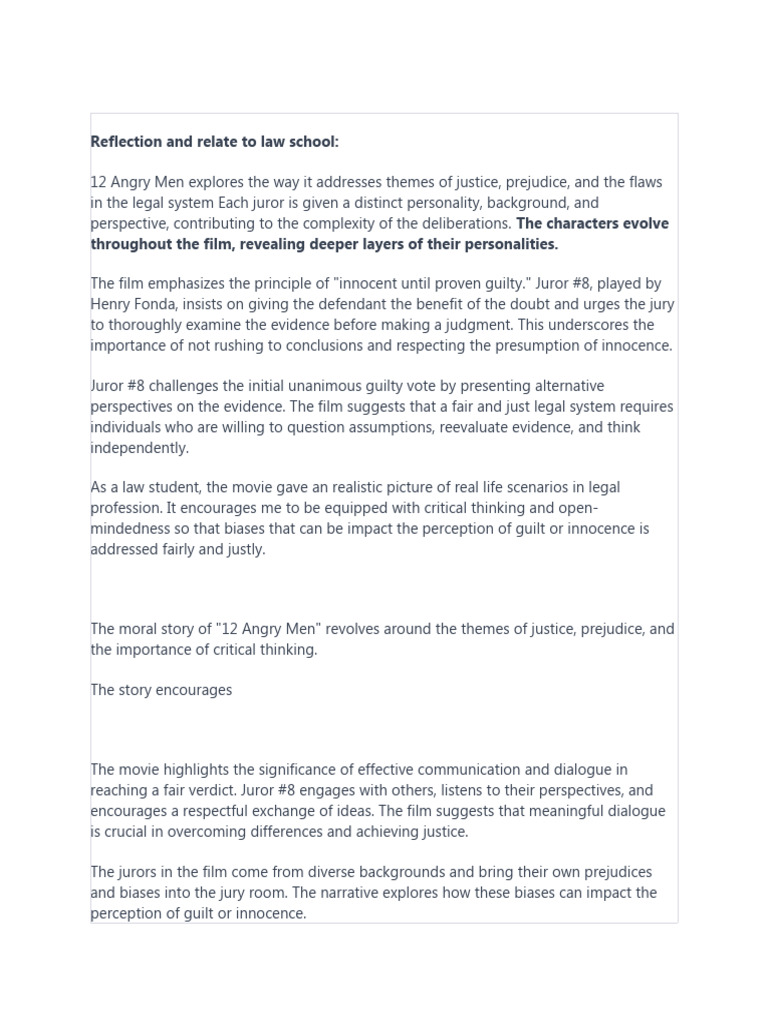 PracCourt I - 12 Angrey Men Reflection | PDF | Empathy | Justice