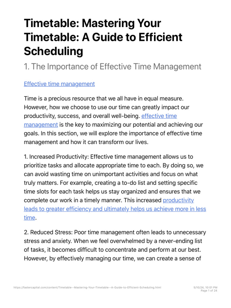 Timetable - Mastering Your Timetable - A Guide To Efficient Scheduling ...