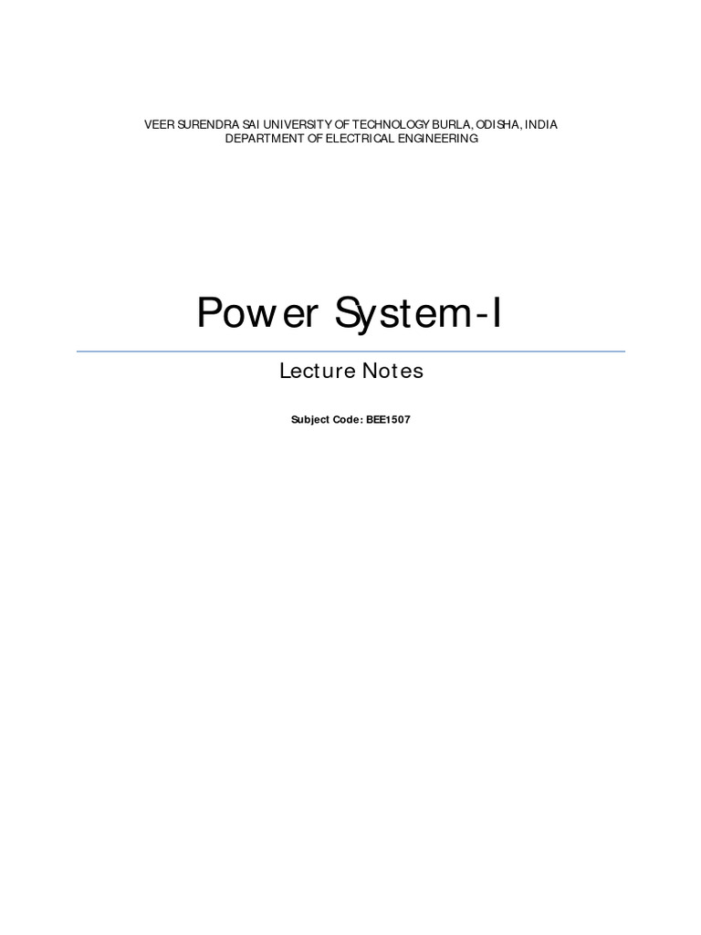 Power System I Lecture Notes Subject Cod | PDF | Power Station ...