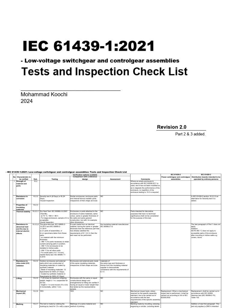 IEC 61439 - LV Switchgear Test and Inspection (Rev.2) | PDF | Insulator ...