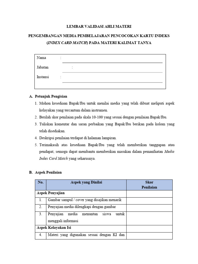 Lembar Validasi Ahli Materi | PDF | Seni