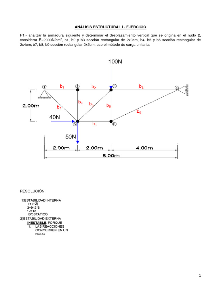 Ejercicio ANALISIS DE ARMADURAS | PDF | Ingeniería estructural | Análisis estructural