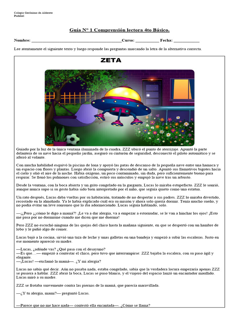 Guía 1 Comprensión Lectora 4to Básico Pdf