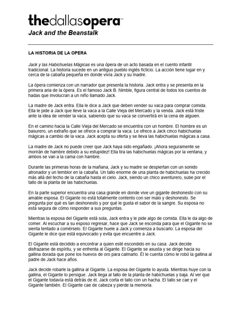 Jack and The Beanstalk Spanish Synopsis | PDF