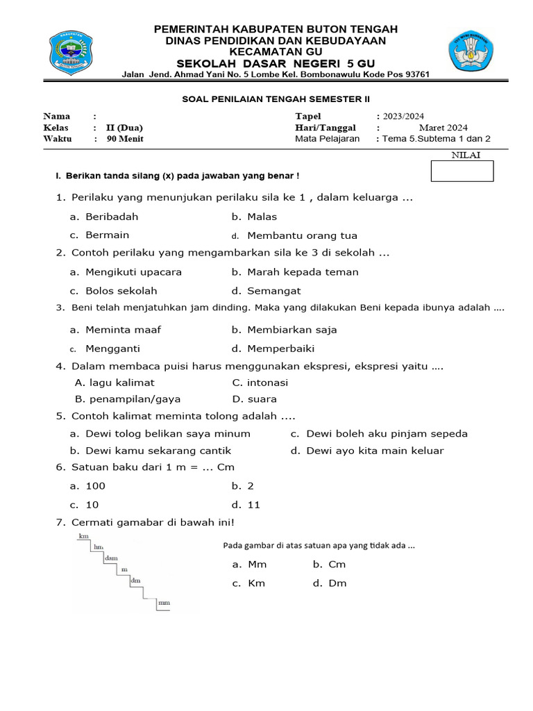 PTS KELAS 2 (Tema 5 Subtema 1 Dan 2) | PDF