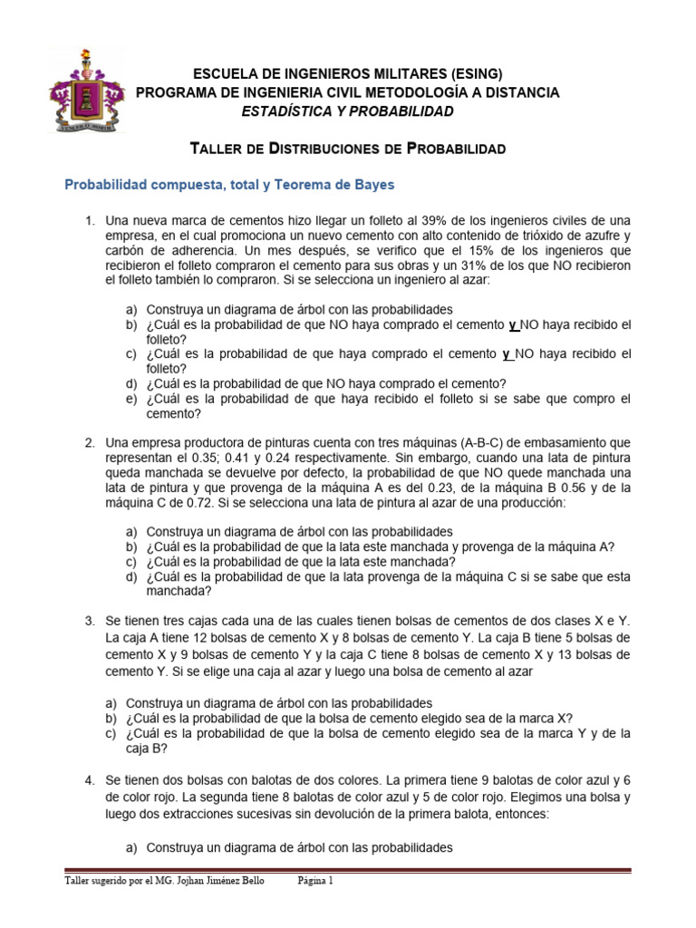 Taller 2 EyP - Corte 3 2024A | Descargar gratis PDF | Teoría de probabilidad | Probabilidad