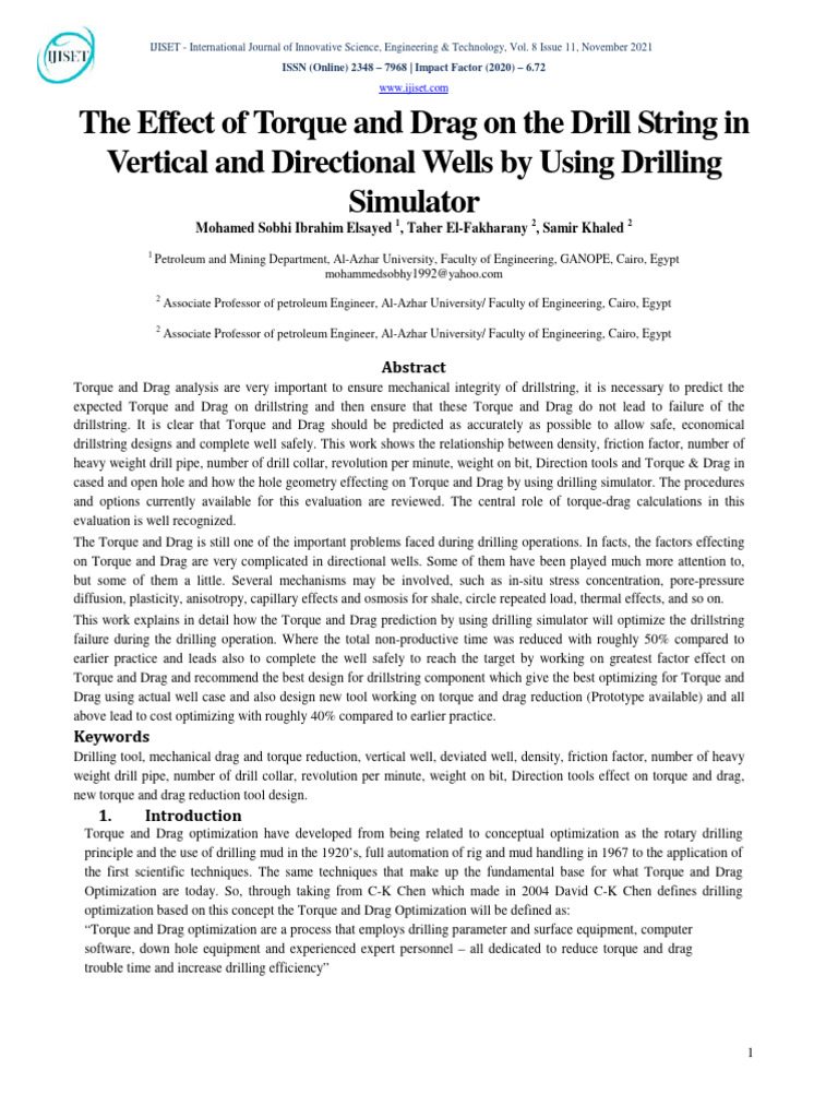 The Effect of Torque and Drag On The Dri | PDF | Drilling