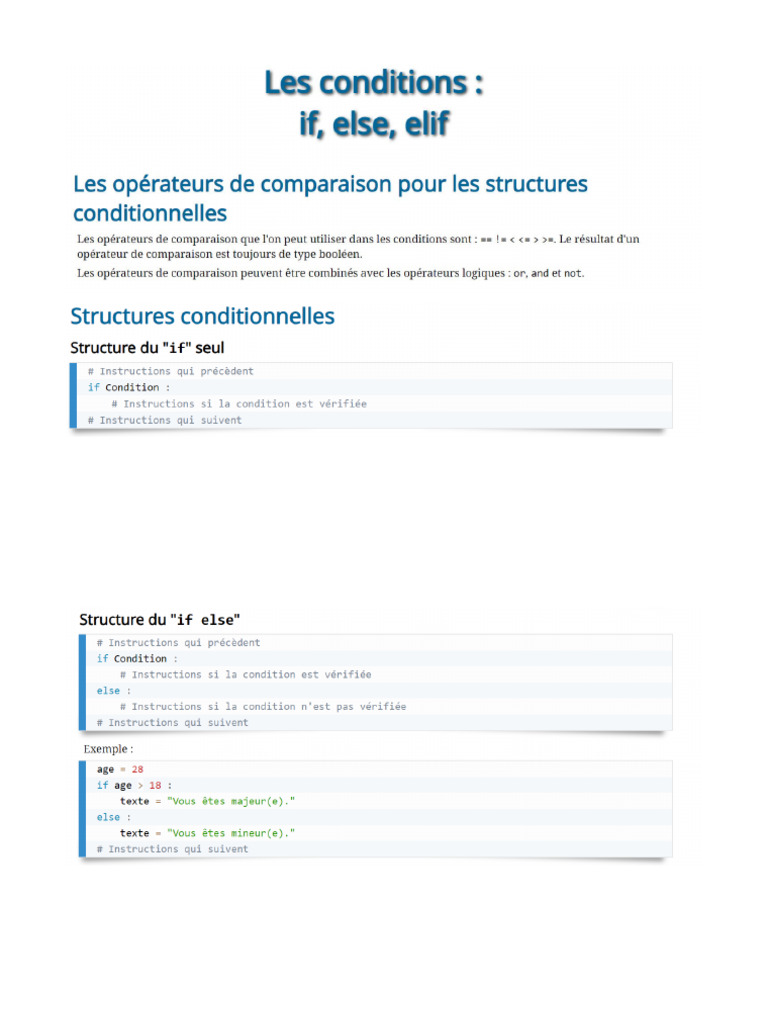 4 - Les Conditions If, Else, Elif | PDF