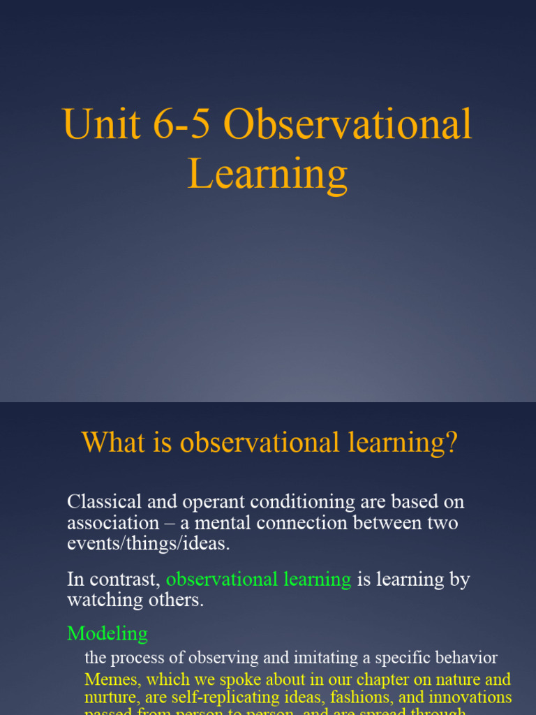 Unit 6-5 - Observational Learning | PDF | Imitation | Neuroscience